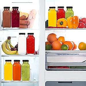 Moretoes 6 Pack 16oz Glass Juice Bottles with Lids Reusable Glass Square Beverages Drinking Jars with Tamper-proof Black Caps for Travel Milk Water Tea Honey Kombucha Smoothie Boba