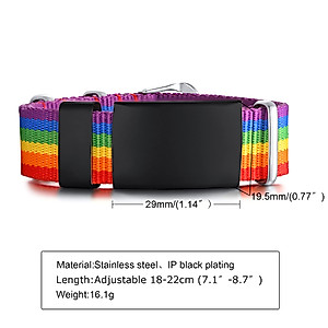 Mealguet Jewelry Personalized Nylon Strap Style ID Bracelet, Stainless Steel Adjustable Buckle Military Style Rainbow Color Identification Wristband, Customized ID Bracelet for Men Women