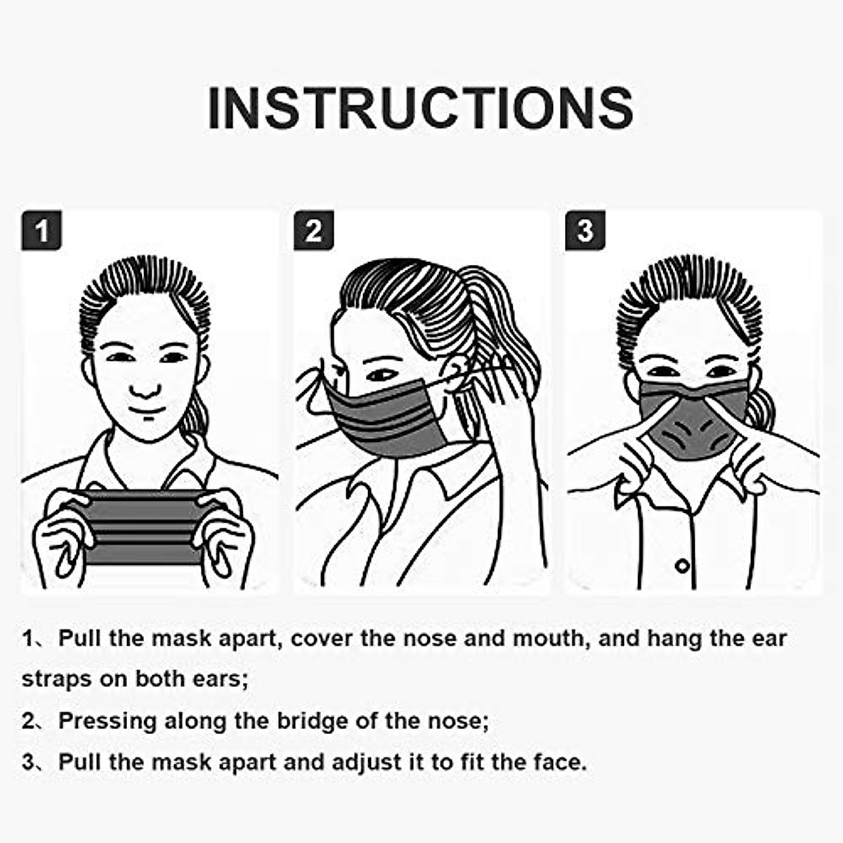 YLY 60pcs Individually Wrapped Masks Packaged Black Disposable Face Mask 3 Layers Safety Masks With Elastic Ear Loop Comfortable for Blocking Dust Air Pollution Protection,Pack of 60
