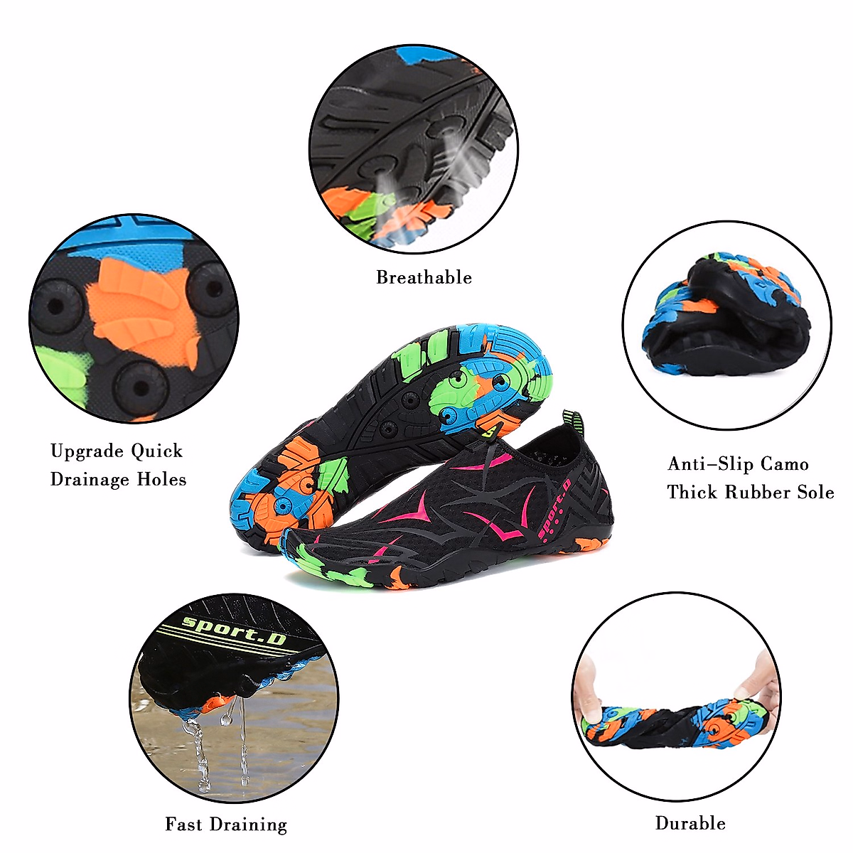 Mishansha Water Shoes for Women Beach Shoes Quick Dry Swimming Shoes Outdoor Surfing Kayaing Warer Aerobic Shoes Black&Red 8.5 M US Women (40)