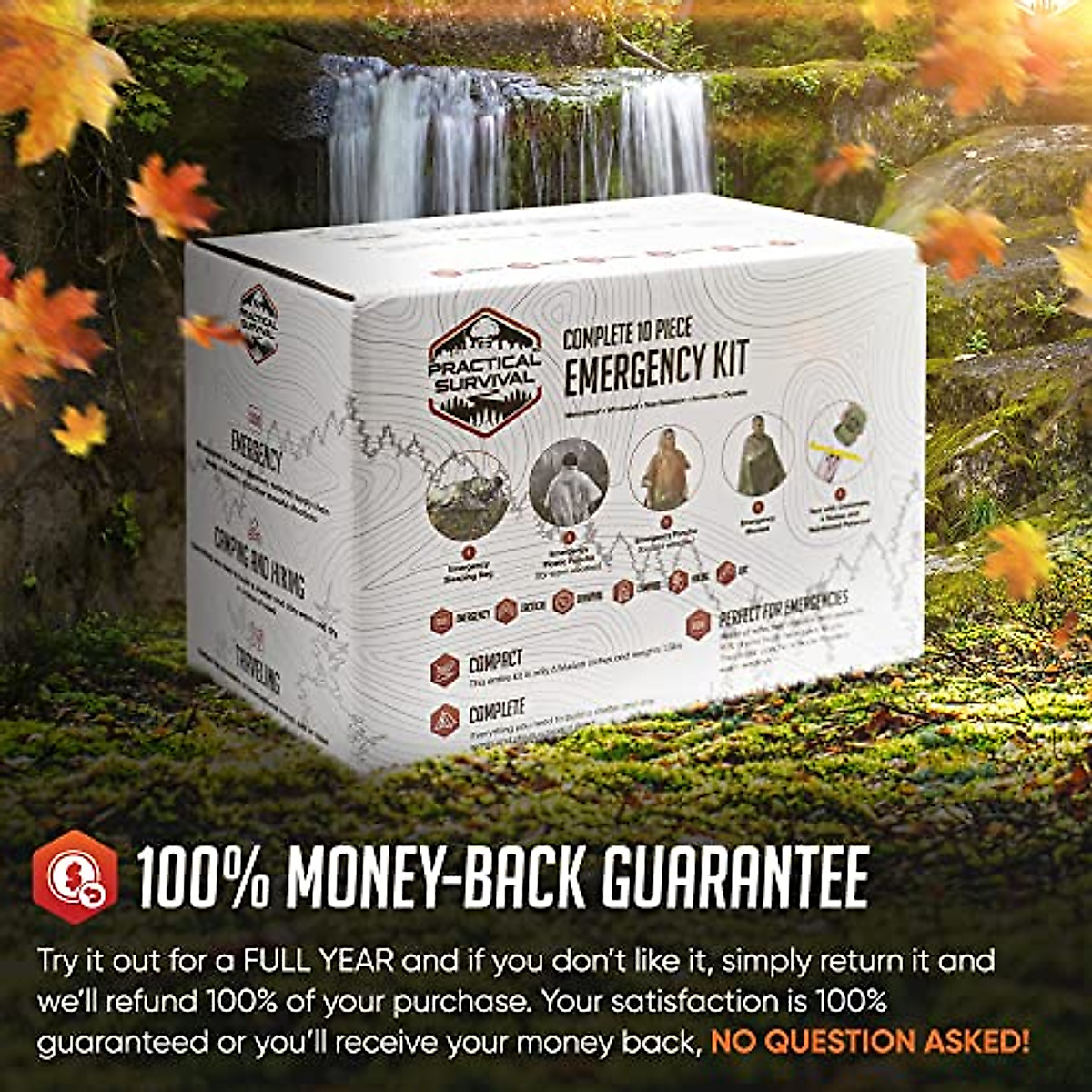 10 Piece Emergency Survival Shelter Kit - 1 Emergency Tent, 1 Emergency Sleeping Bag, 1 Emergency Blanket, 1 Summer Poncho, 1 Winter Poncho and More! Perfect for EDC, Car Kit, Bugout or Get Home Bag.