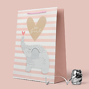 LDGOOAEL 16" Large Gift Bag with Tissue Paper for Baby Shower - 2 Pack (Baby Girl, Pink Elephant)