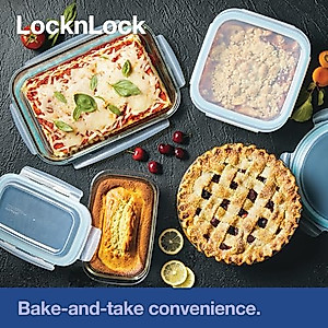 LocknLock Purely Better Glass Square Baker/Food Storage Container with Lid, 8 Inch x 8 Inch, Clear