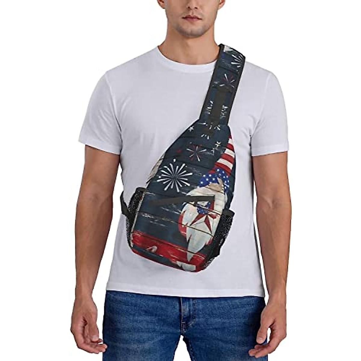 Stylish Chest Sling Bag American Flag Funny Gnomes with Texas Star,Crossbody Shoulder Backpack Adjustable Chest Bag Lightweight Casual Daypack for Men Women Outdoor Sports Biking Hiking Shopping