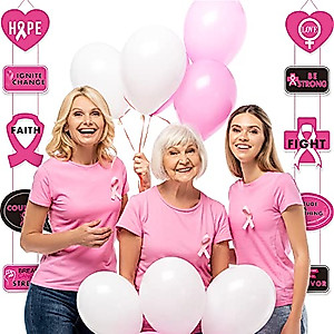 10 Pcs Breast Cancer Awareness Banner Porch Sign Breast Cancer Yard Signs Wall Hanging Cancer Awareness Decorations Breast Cancer Backdrop Pink Ribbon Party Decorations for Outdoor Indoor Party Supply