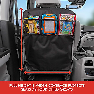 Lusso Gear Two Pack of Car Seat Protector (Black w/Red) + Two Pack of Heavy Duty Kick Mats (Black w/Red), Waterproof, Protects Fabric or Leather Seats, Premium Oxford Fabric, Travel Essentials