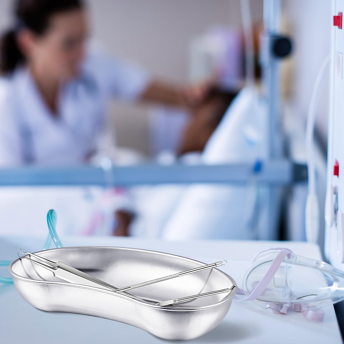 Blulu 6 Pcs Stainless Steel Kidney Tray 8'' Medium Kidney Shaped Emesis Basin Surgical Medical Tray pan Bowls Reusable Metal Kidney Dish Dental Lab Instruments Bathroom Soiled Dressings Medic Waster