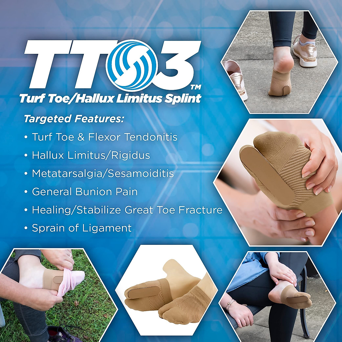OrthoSleeve Turf Toe Brace TT3 specifically designed to treat and prevent Hallux Limitis and relieve pain from big toe fractures (L/XL Left Foot)