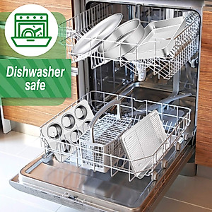 Toaster Oven Bakeware Set, E-far 6-Piece Stainless Steel Small Baking Pan Set, Include Cake Brownie Pan/Cookie Sheet with Rack/Muffin Tin/Pizza Pan, Non-Toxic & Healthy, Easy Clean & Dishwasher Safe