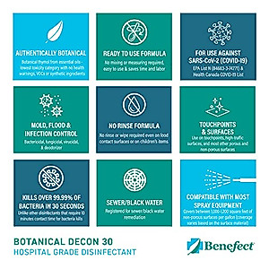 Benefect Botanical Decon 30 Disinfectant Cleaner - All Natural Formula for Effective Cleaning Power - Ideal for Restoration Jobs & Water Damage - 20476 - 1 Gallon