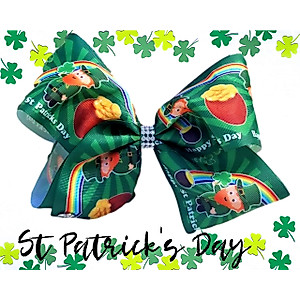 Large 8 Inch St Paddys Day Bow, Holiday Hair Bow for Girls, St Patricks Bow, Fashion Holiday Hair Accessories (St. Patrick's Day Bow)