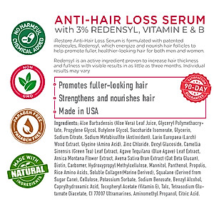 iRestore Advanced Hair Thickening Serum with Redensyl and Vitamins - Promotes Regrowth for Thinning and Balding Areas, All Hair Types, Men and Women (2oz / 60ml)