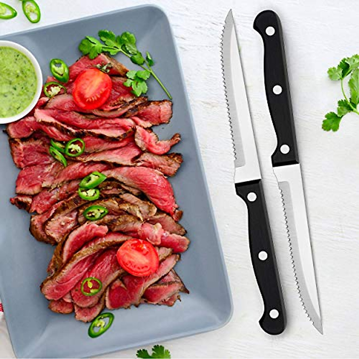 LIANYU 77-Piece Silverware Flatware Set for 12, Plus Steak Knives and Serving Utensils, Stainless Steel Flatware Cutlery Set, Eating Utensils Tableware with Scalloped Edge, Dishwasher Safe