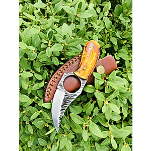 Titan International Knives Skinning Knife | Small Hunting Knife Fixed Blade | Burnt Bone Handle Knife Leather Sheath | 3 Inch Blade Outdoors Camping Gear