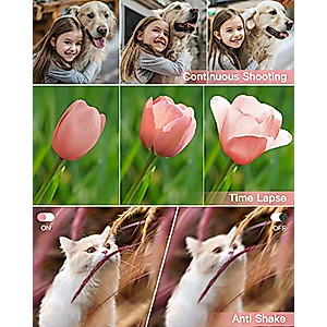 Digital Camera Auto Focus 2.7K 48MP Digital Point and Shoot Camera with 32GB Memory Card,16X Zoom, Time Lapse Vlogging Camera Digital Cameras for 8-15 Years Kids Teenagers Students Boys Girls,Pink