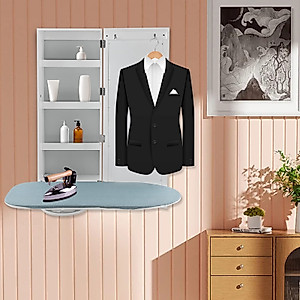Wall Mount Ironing Board Cabinet, Built-in Swivel Ironing Board Foldable with Storage, Wall Hanging with Mirror, White