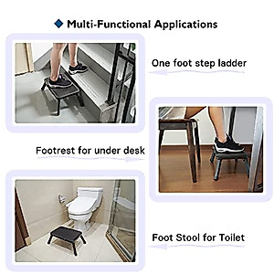 BONTEC One Step Stool, Portable Folding Metal 1-Step Steel Ladder Stool, 330lbs Capacity Foldable Wide Single Black Foot Stool for Adults or Children in Kitchen Toilet RV Camping Office
