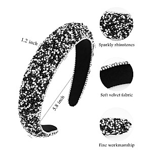 Wecoe Black Headband Rhinestone Headband Women Bling Diamond Padded Headband Glitter Sparkle Headbands Fashion Headbands Hair Accessories Gifts For Women Girls (Black & Silver)