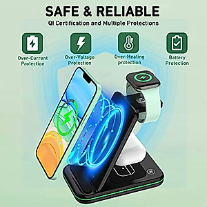 Wireless Charging Station,3 in 1 Fast Wireless Charger Stand Qi-Certified Foldable Charging Stand Dock for iPhone13/12/11/Pro/Max/X/XS, Airpods Pro/3/2/,iWatch Series 2-7 (with Adapter)
