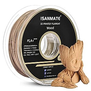 iSANMATE Wood Filament 1.75mm, PLA+ Wood Filament 1.75mm, 3D Printer Filament 1kg/Spool (20% Wood Powder+80% PLA)