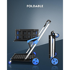 Collapsible Utility Cart Multi Use Functional Collapsible Shopping Carts 2-Tier Collapsible Shopping Cart with Baskets Carrito para Supermercado con Ruedas