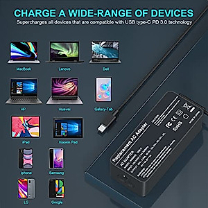 65 Watt USB C Laptop Charger, 65W 45W Type C Laptop Power Adapter Fast Charger Laptop Power Supply for Lenovo HP Dell Asus Acer Mac Book Pro and Other Laptops/Smart Phones Computer