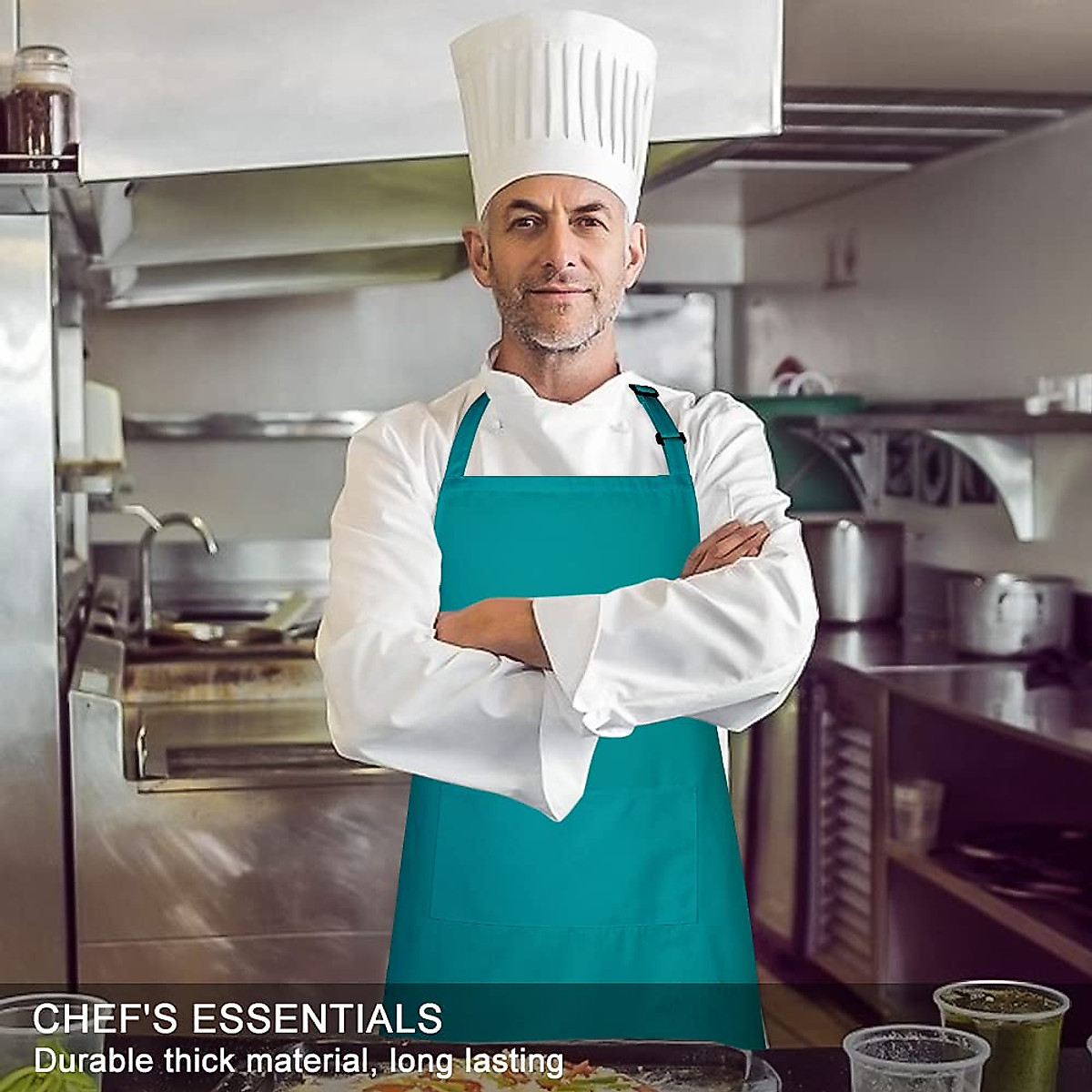 Jubatus 2 Pack 100% Cotton Aprons with 2 Pockets Cooking Chef Kitchen Adjustable Bib Apron for Women Men, Teal Green