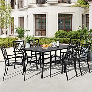 Incbruce 7 Pcs Outdoor Dining Set Wrought Iron Patio Dining Set, Dining Furniture Set (6 Dining Chair and 1 Rectangular Table with 1.57" Umbrella Hole) for Garden,Backyard(Metal Tabletop)