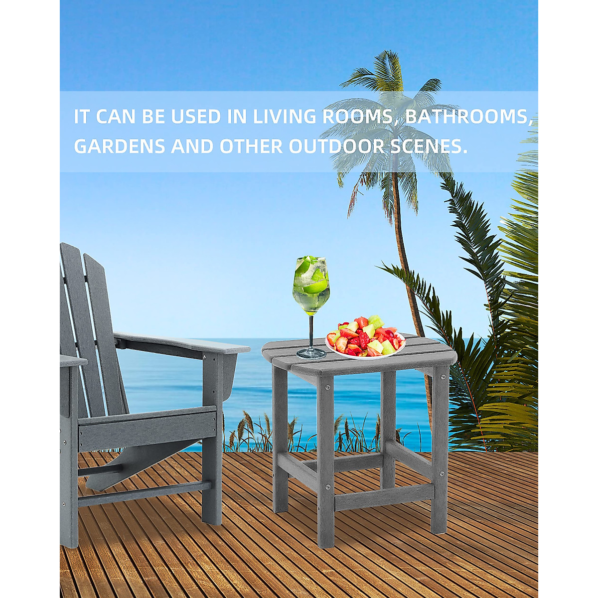 Adirondack Side Table, Outdoor Side Table Weather Resistant HDPE Small Patio Table for Indoor Outdoor (Oval Table, Grey)