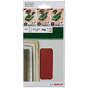 Bosch Home and Garden 2609256A86 10-Piece Sanding Sheet Set for Orbital Sanders 93 x 185, 4 x 60 4 x 120 2 x 180