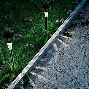 PARTPHONER Solar Outdoor Lights Pathway 12 Pack, Bright Solar Garden Lights Waterproof Stainless Steel Landscape LED Path Lights for Walkway Yard Patio Lawn, Cold White 5000K