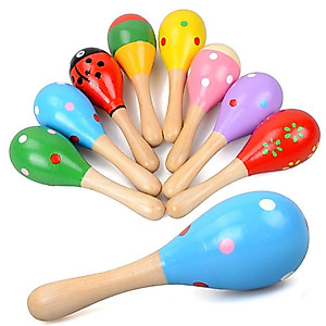 Sansheng 12 PCS Mini Fiesta Wooden Maracas Toys, Wooden Maracas Festival Painting, Wooden Carnival Maracas (Random Colors)
