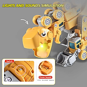ERCHAOXI 5 in 1 Take Apart Dinosaur Toys for Kids 3-5,5 Construction Trucks Transform into a Big Dinosaur Robot Toys,STEM Building Toys Gifts for 4 5 6 7 8 Years Old Boys & Girls