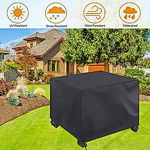 SUNSURE Square Fire Pit Cover 45x45x25 Inch Outdoor Patio Waterproof Gas Fire Pit Cover All Weather Resistant Heavy Duty Fire Pit Table Cover - Black (45x45x25in)