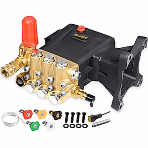 TOOLCY Pressure Washer Pump Max 4200 PSI 4.2 GPM, 1" Shaft Horizontal Gas Power Washer Pump Replacement, Direct Drive Triplex Plunger Pump, Compatible with Honda Simpson, DeWalt and More, 5 Nozzles