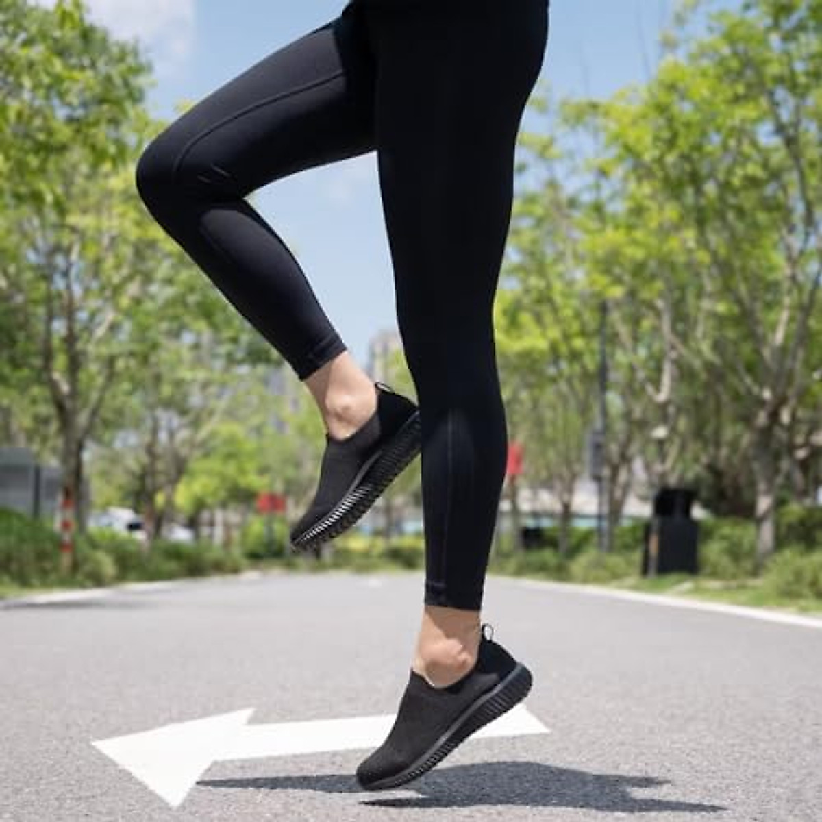 LANCROP Women's Sock Walking Shoes-Comfortable Mesh Slip on Tennis Wide Gym Sneakers 10 US, Label 42 All Black