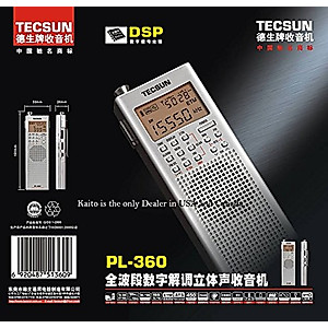 Tecsun PL-360 Digital PLL Portable AM/FM Shortwave Radio with DSP, Black