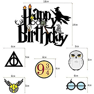 Birthday Party Decoration Boys Magical Wizard Themed Party Decorations Happy Birthday Banner Cupcake Toppers Balloons Party Supplies For Harry Magical Potter Birthday (Golden)