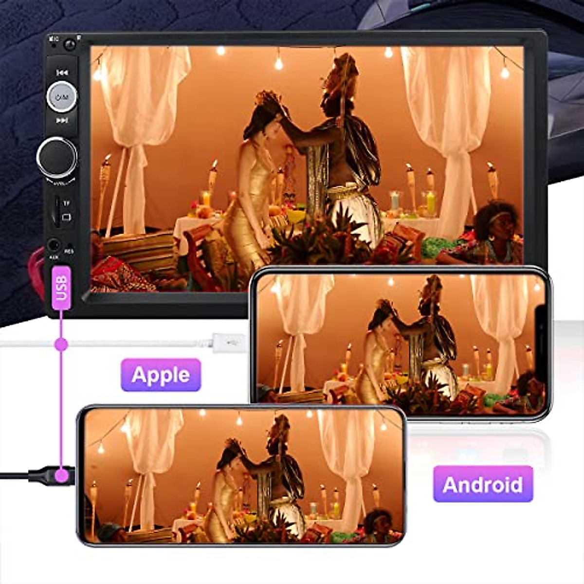 SKsek Double Din 7 Inch Car Stereo with Mirror Link, MP5 Multimedia Sensitive Touch Screen Car Radio with 8LED Backup Camera, Remote Control Support Multiple Audio FM Radio Wireless USB/SD/AUX