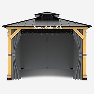 10-ft x 12-ft Gazebo Curtains,Privacy Replacement Sidewall 4-Panel Universal Shade Curtains Set,Protecting Side Walls (Only Curtain)-Grey