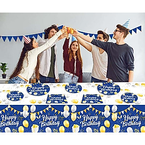 49 Pcs Navy Blue Birthday Party Tableware Set Blue Gold Birthday Party Supplies Navy Blue Plates,Napkins,Tablecloth Table Decorations for Men Women Birthday Graduation Party,Serves 16