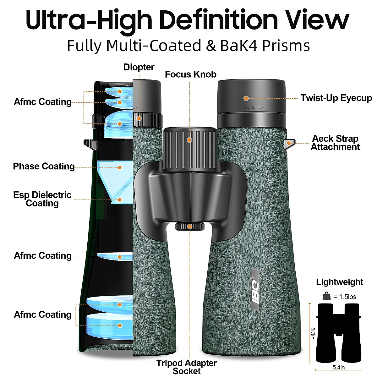 12x50 UHD Binoculars for Adults High Powered with Upgraded Phone Adapter - Large View, Lightweight, IPX7 Waterproof - Binoculars for Hunting Bird Watching Travel Cruise