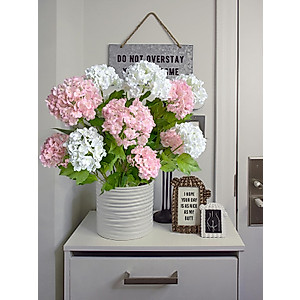 YalzoneMet 4 Pcs 26.8'' Viburnum Artificial Flower Snowball Lifelike Long Stem Real Touch White Small Hydrangea Latex Flower for Home Christmas Decoration Table Centerpieces Floral Arrangements