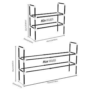 Kacimil Shoe Rack, Adjustable Shelf Shoe Organizer, Expandable Shoe Rack for Closet, Entryway Shoe Storage, Free Standing Stackable Sturdy Metal Structure - 2 Tier