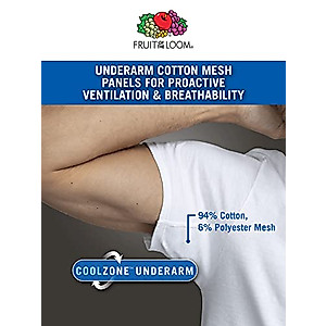 Fruit of the Loom Men's Eversoft Stay Tucked Crew T-Shirt, Regular-6 Pack White-Cotton Mesh Coolzone Underarm, l