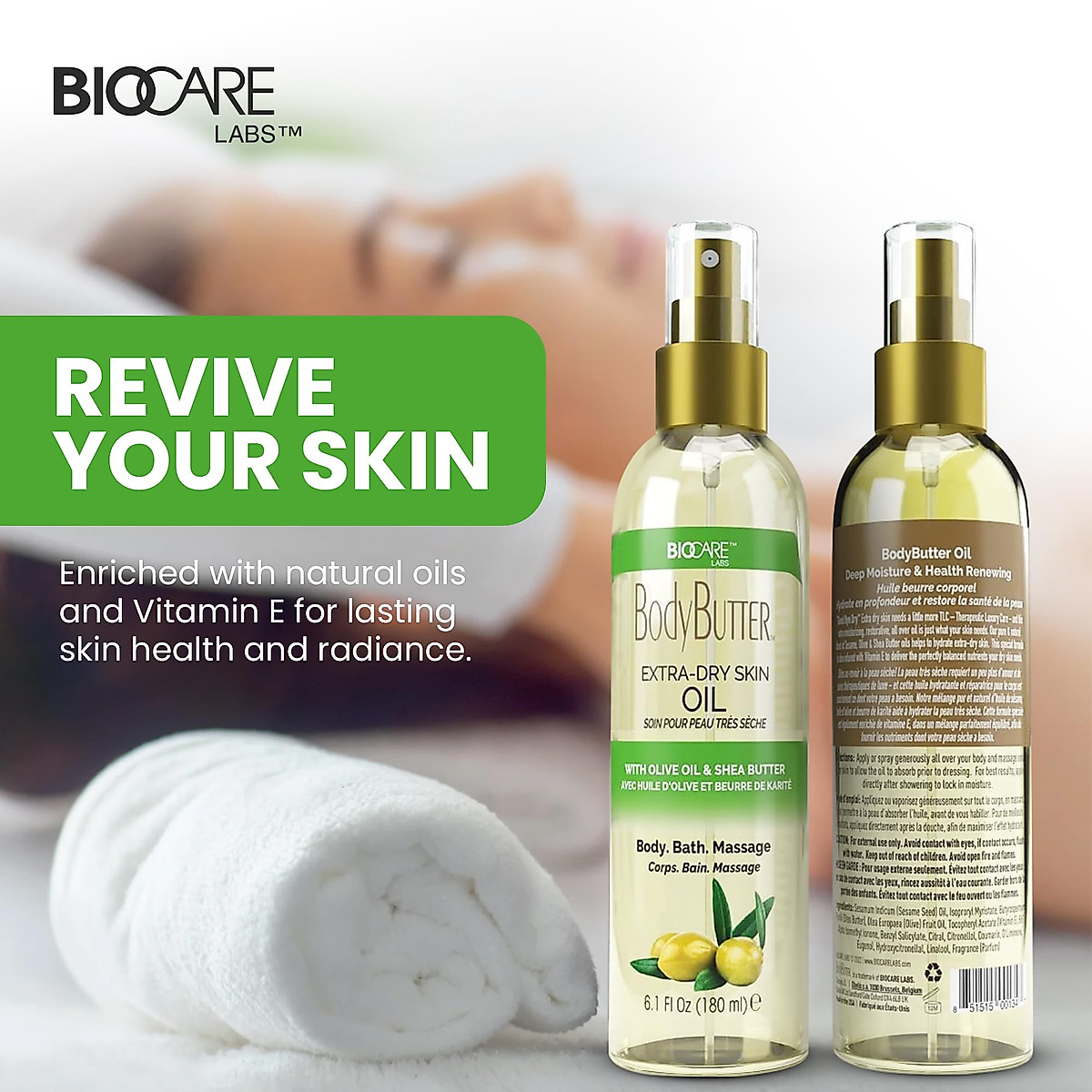 Biocare Skin Renewal Olive Oil Moisturizer for Extra Dry Skin - Nourishing Body Oil with Shea Butter & Vitamin E, Soothes & Hydrates 6.1 oz