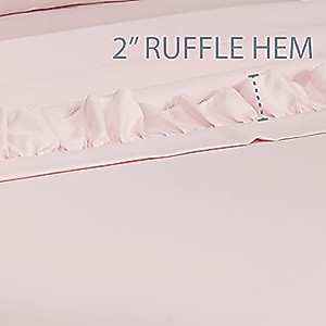 Swift Home Ultra-Soft Elegant 2-inch Ruffled Hem Design on Flat Sheet and Pillowcases, Wrinkle Resistant, Fade Resistant, Deep Pocket, Double Brushed 4-Piece Microfiber Sheet Set - Full, Rose Blush