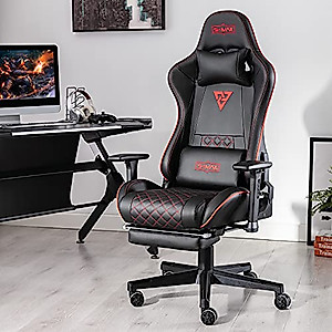 SMAX Gaming Chair with Footrest Thicken Seat Computer Gamer Chair with 3D Armrest PU Leather Headrest and Lumbar Support Racing Style High Back Video Game Chairs for Adults Black