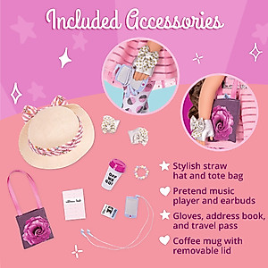 Glitter Girls - 14-inch Doll Clothes - Places To Go Purse & Accessory Set - Floral Hat, Music Player, Travel Mug, Bracelet - Toys for Kids Ages 3 & Up