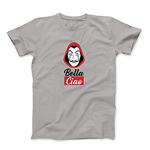 BannerBuzz, Bella Ciao Crew Neck T-Shirt Short Sleeve, Cotton Fabric, Unisex, Digitally Printed, Fabric Warranty for up to 25 Washes (XX-Large, Gray)